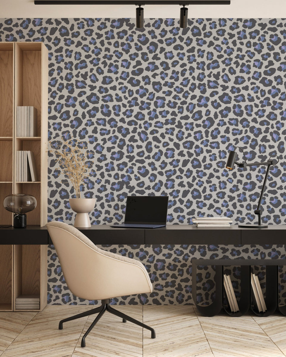 Blue leopard wallpaper - Muralconcept