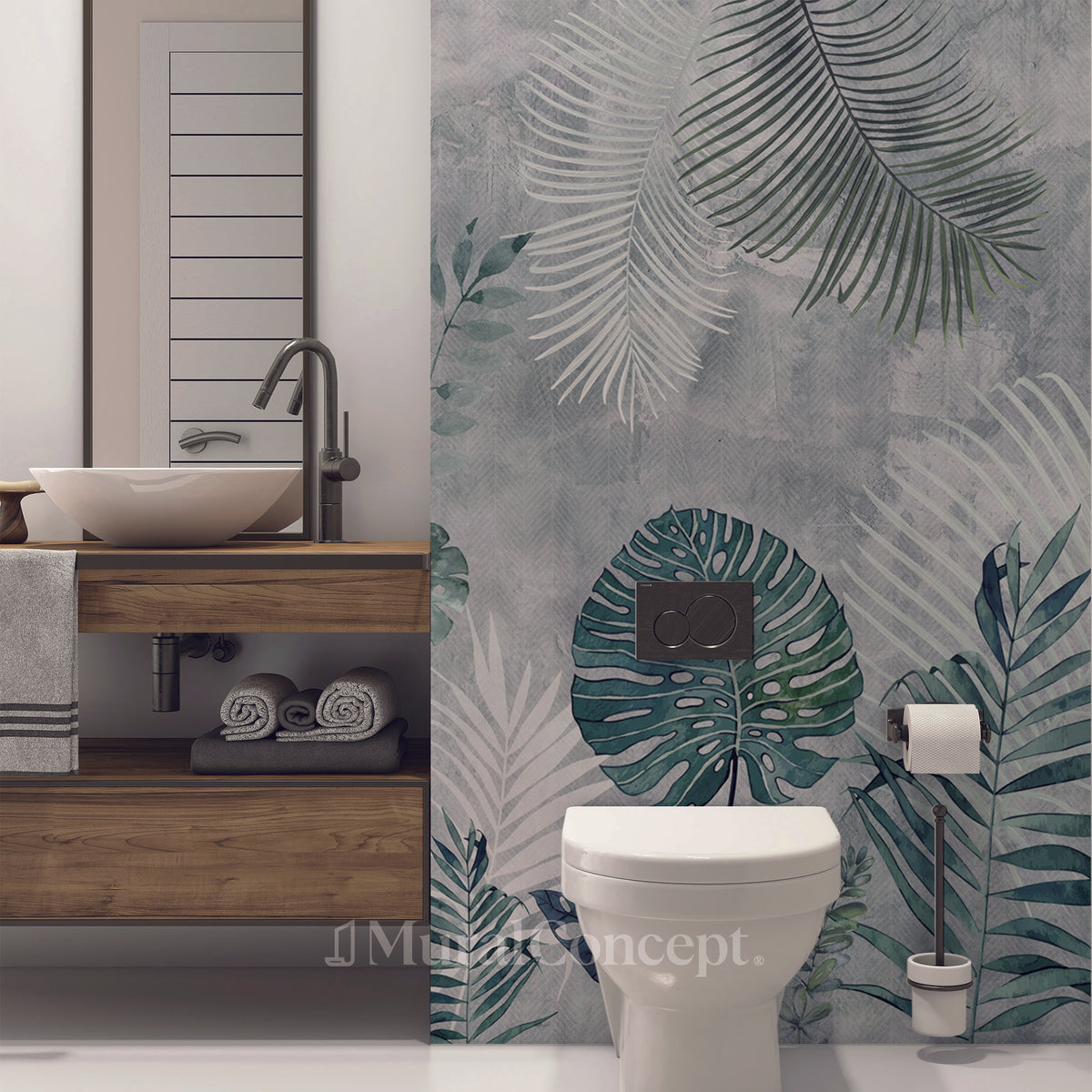 Biophilic Jungle Monochrome toilet wallpaper - Muralconcept